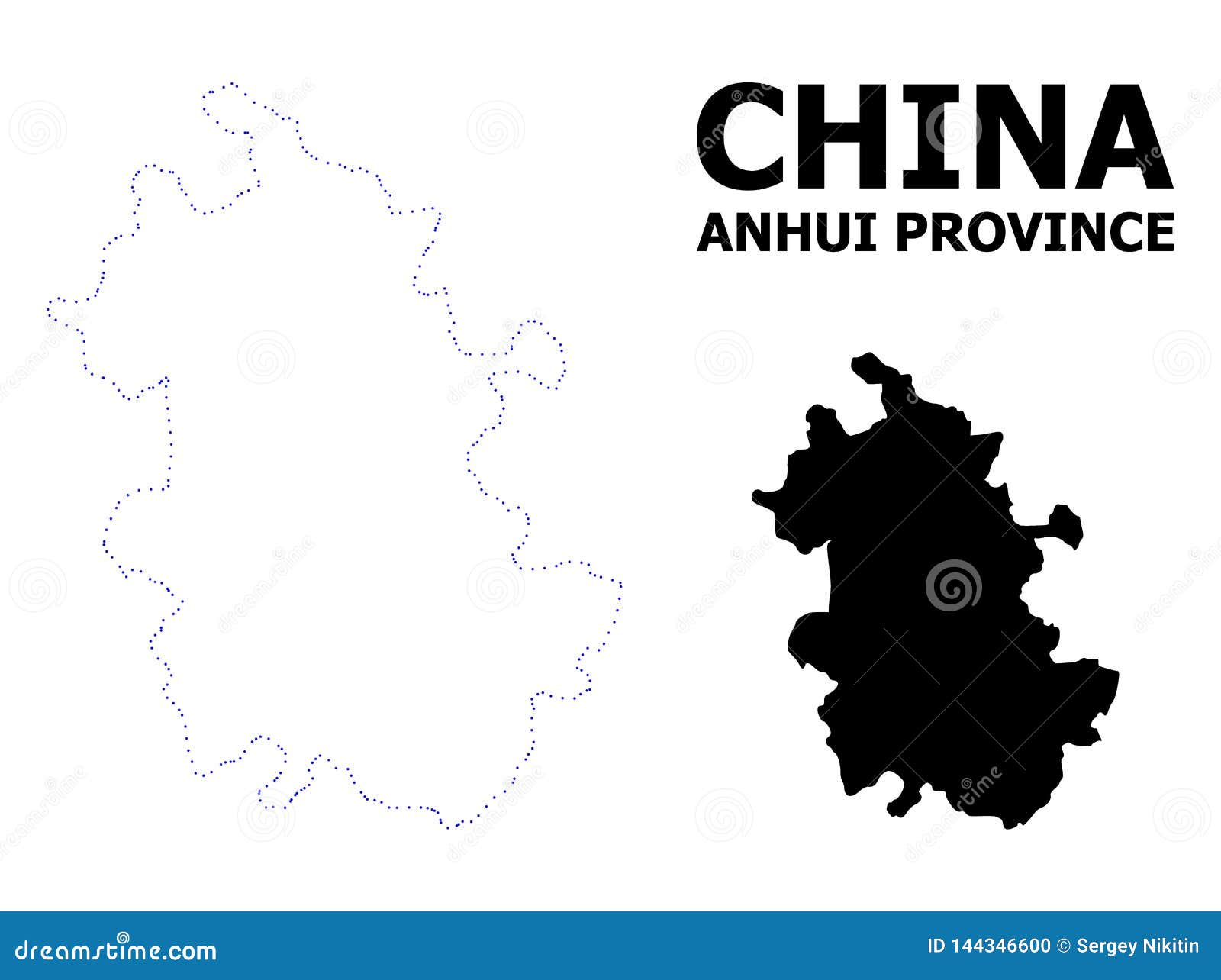 Vector Contour Dotted Map of Anhui Province with Caption Stock Vector ...