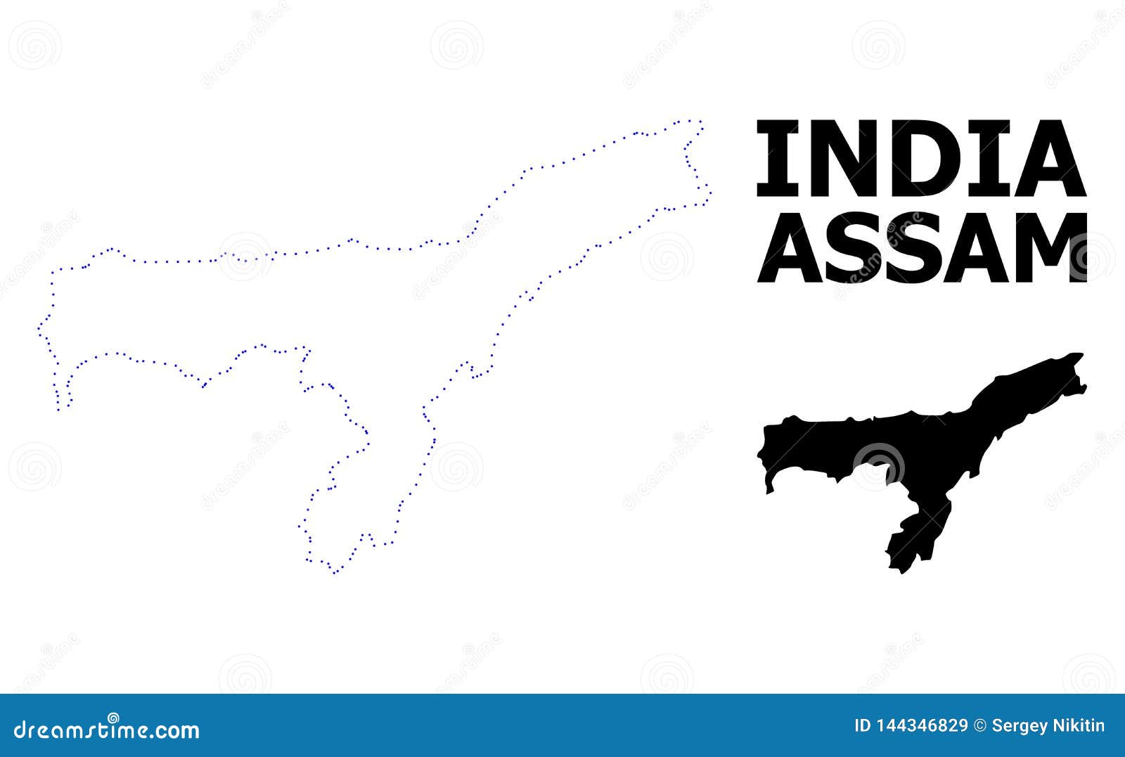 Vector Contour Dotted Map of Assam State with Caption Stock Vector ...