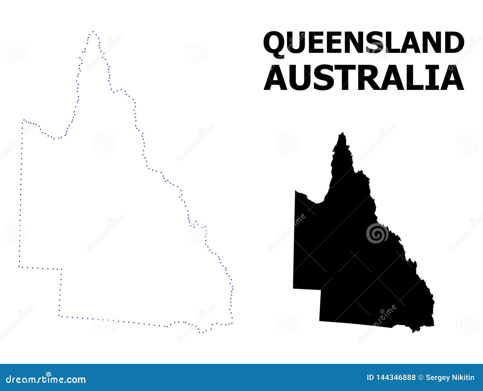 Vector Contour Dotted Map of Australian Queensland with Caption Stock ...