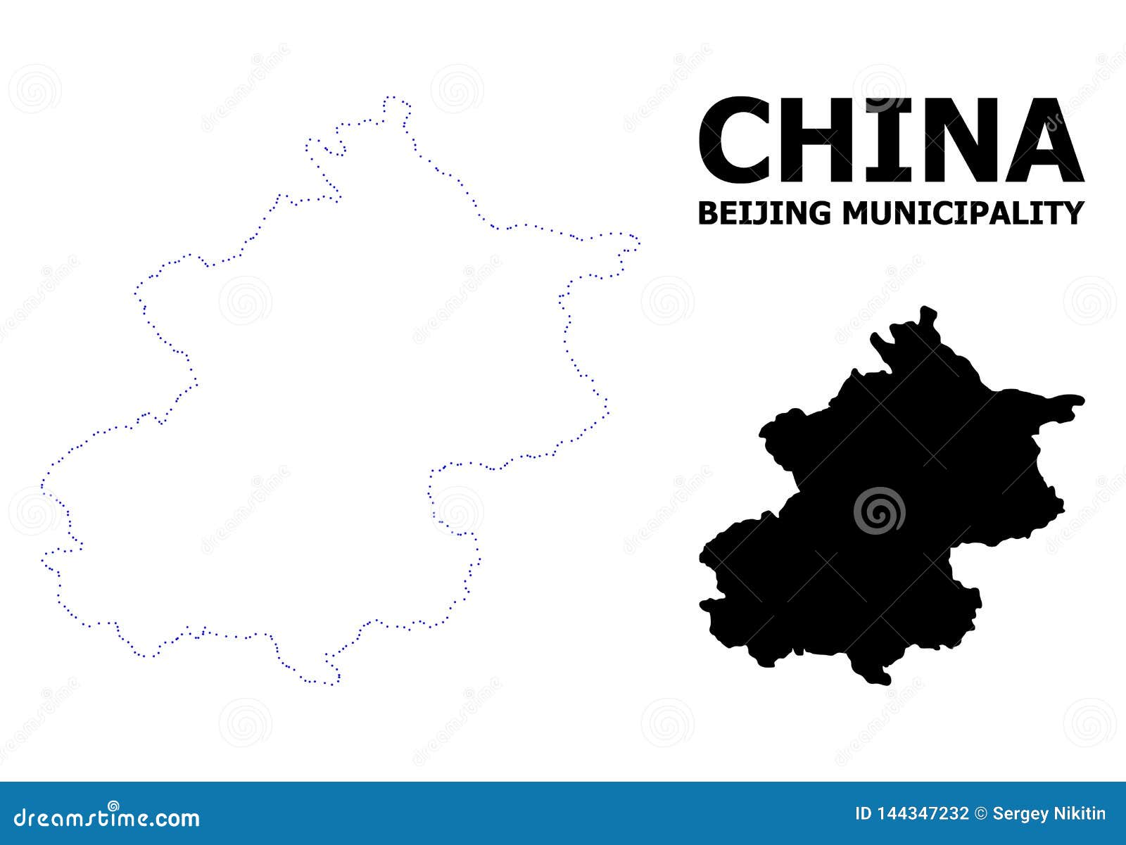 Vector Contour Dotted Map of Beijing Municipality with Name Stock ...