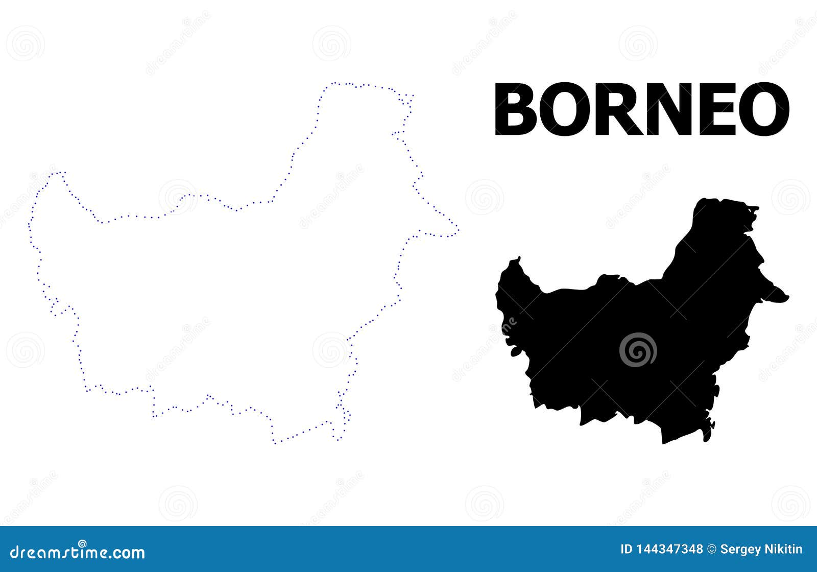 Vector Contour Dotted Map of Borneo Island with Caption Stock Vector ...