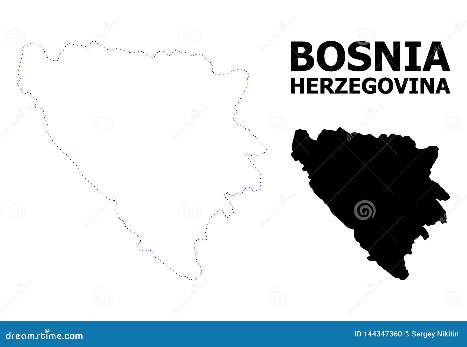 Vector Contour Dotted Map of Bosnia and Herzegovina with Caption Stock ...