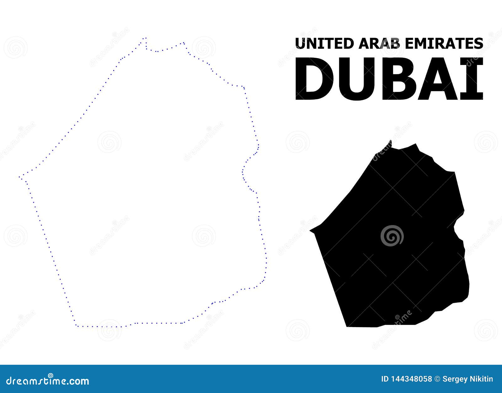 Vector Contour Dotted Map of Dubai Emirate with Name Stock Vector ...