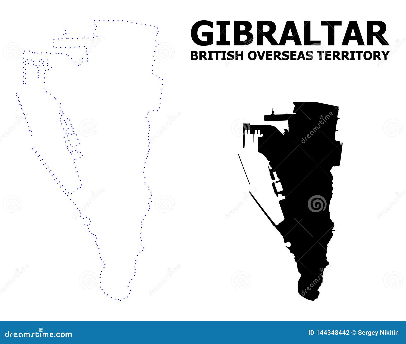Vector Contour Dotted Map of Gibraltar with Caption Stock Vector ...