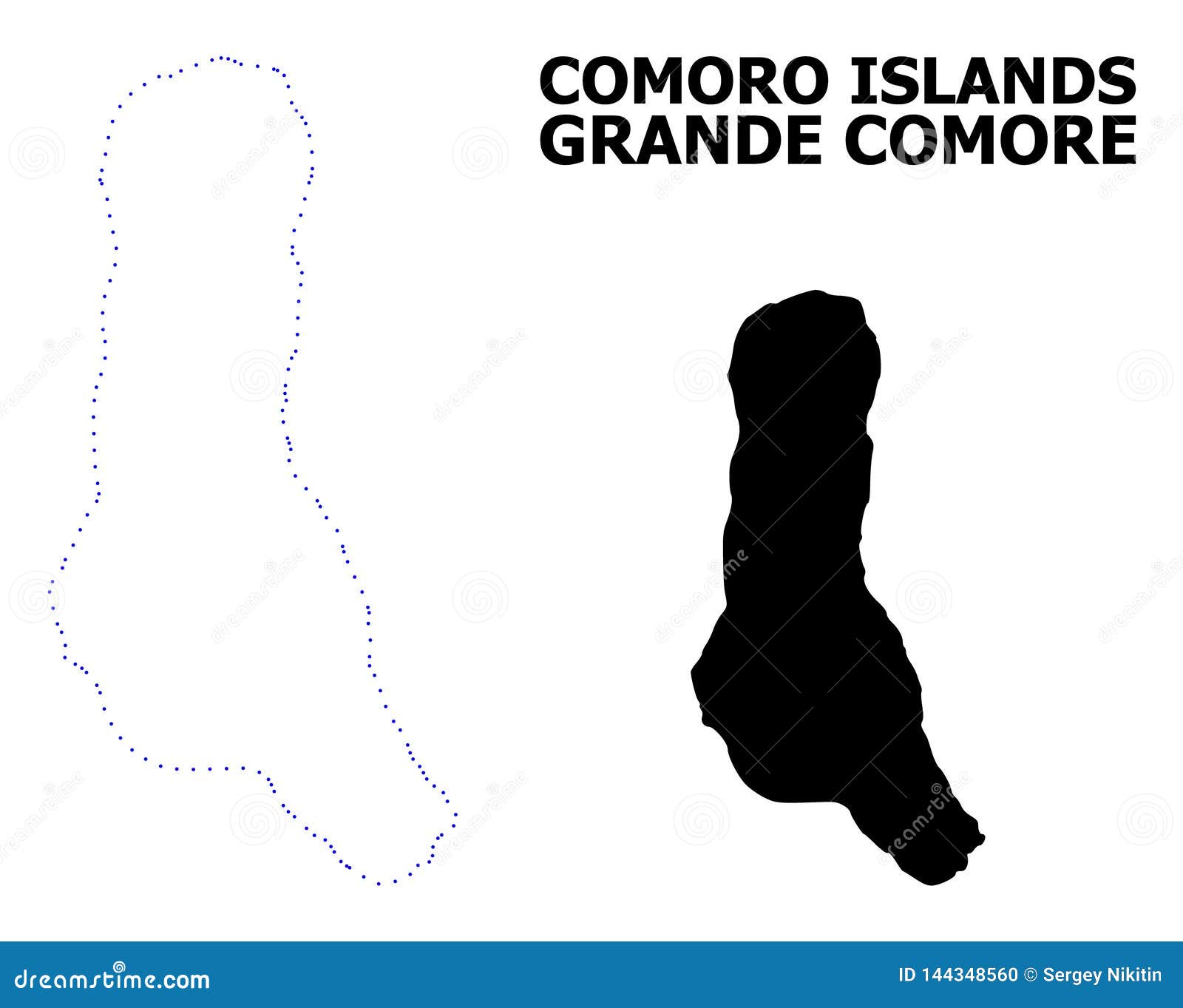 Vector Contour Dotted Map of Grande Comore Island with Name Stock ...