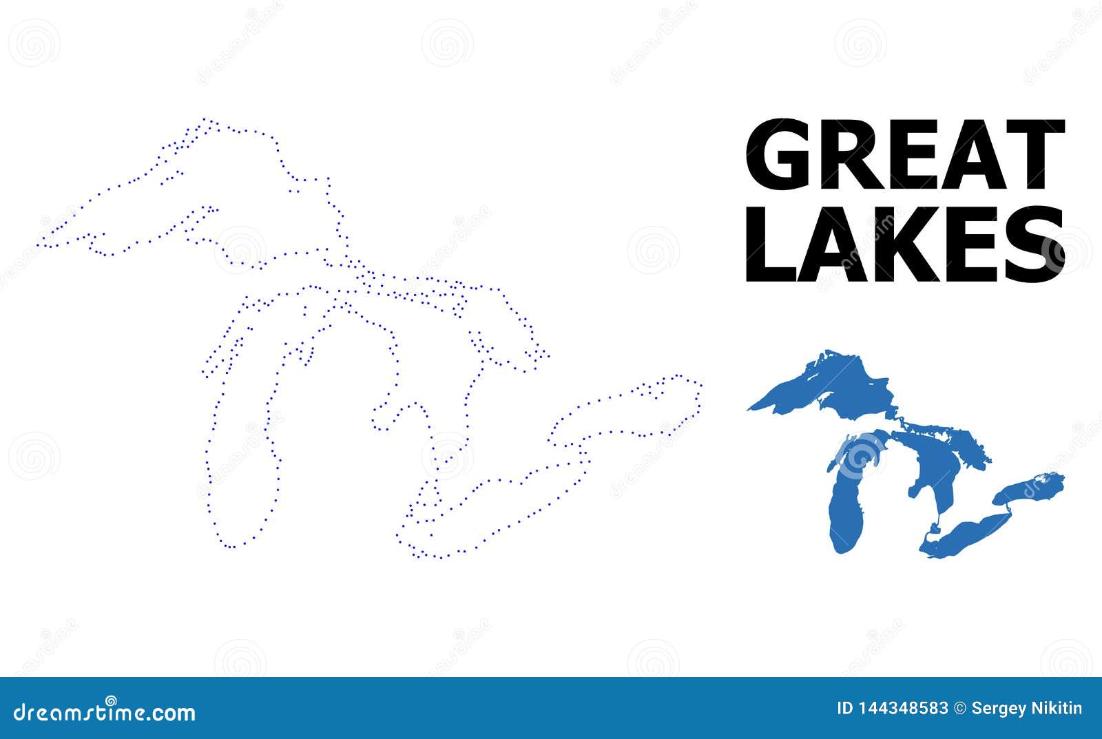 Vector Contour Dotted Map of Great Lakes with Caption Stock Vector ...
