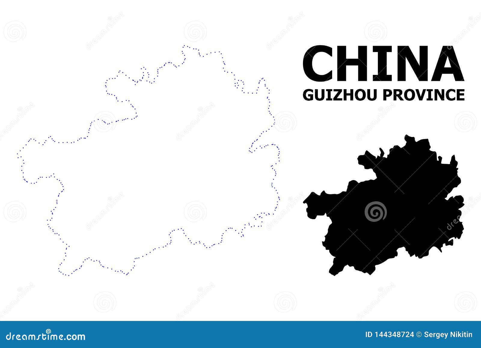 Vector Contour Dotted Map of Guizhou Province with Caption Stock Vector ...