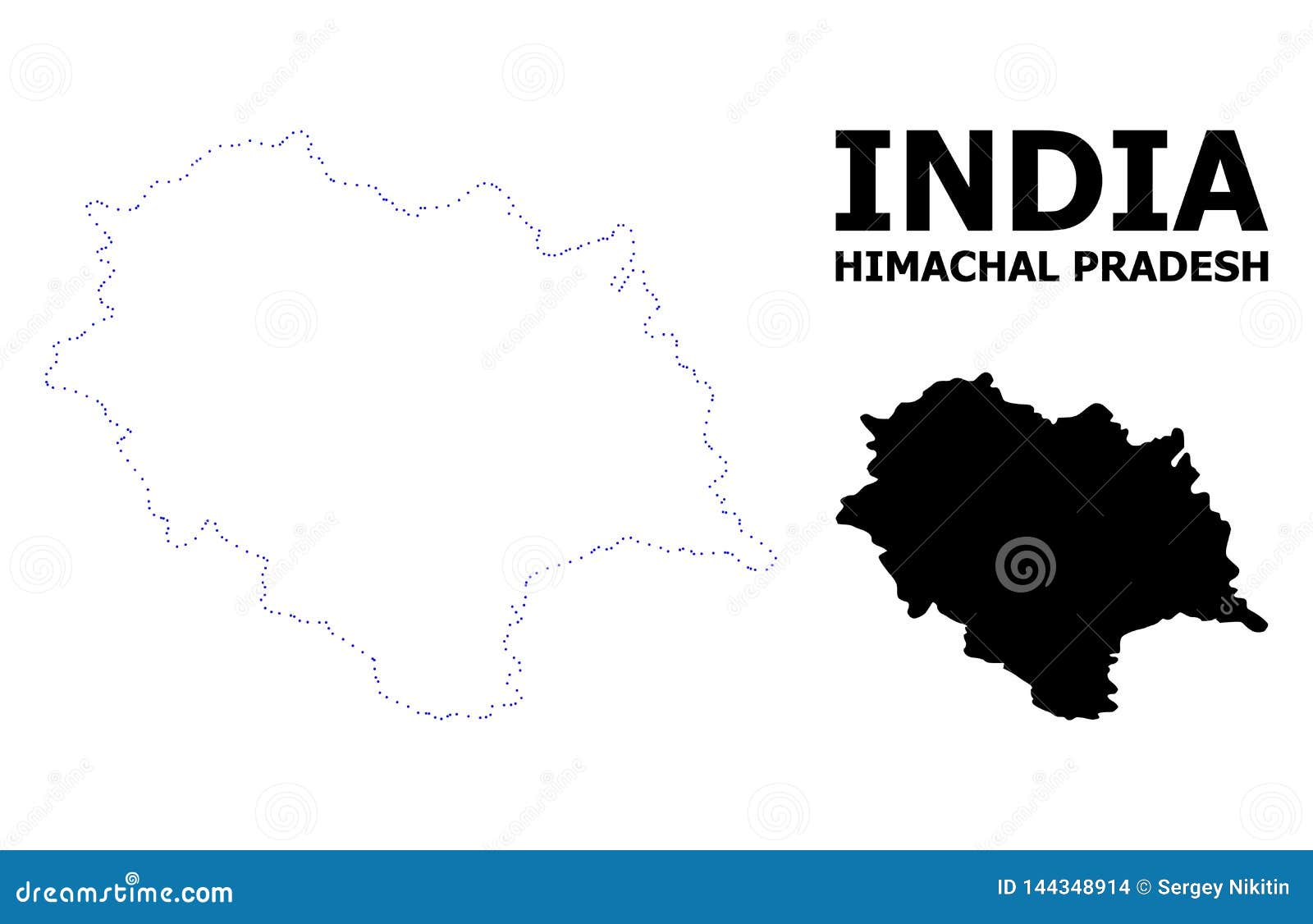 Vector Contour Dotted Map of Himachal Pradesh State with Name Stock ...