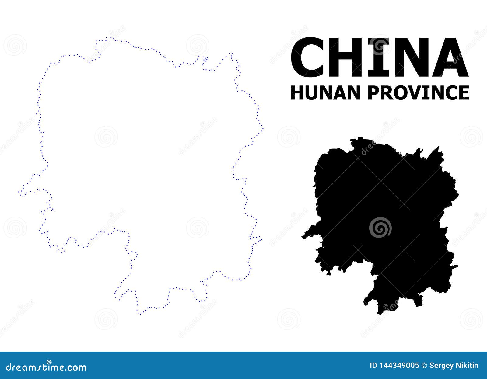 Vector Contour Dotted Map of Hunan Province with Caption Stock Vector ...