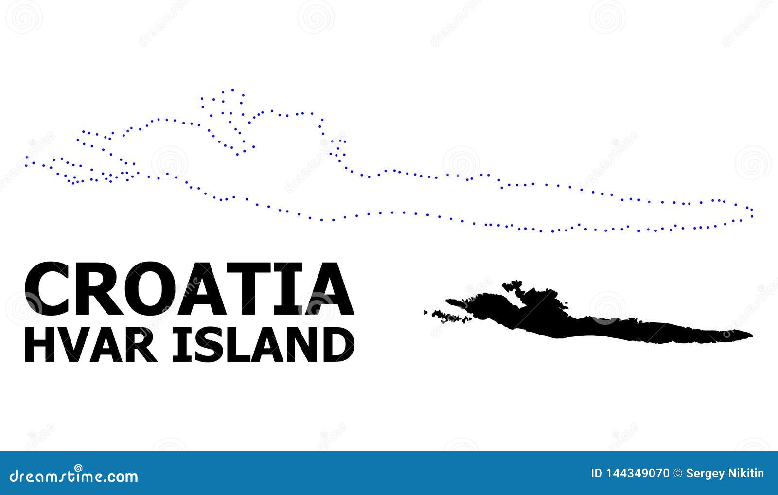 Vector Contour Dotted Map of Hvar Island with Name Stock Vector ...