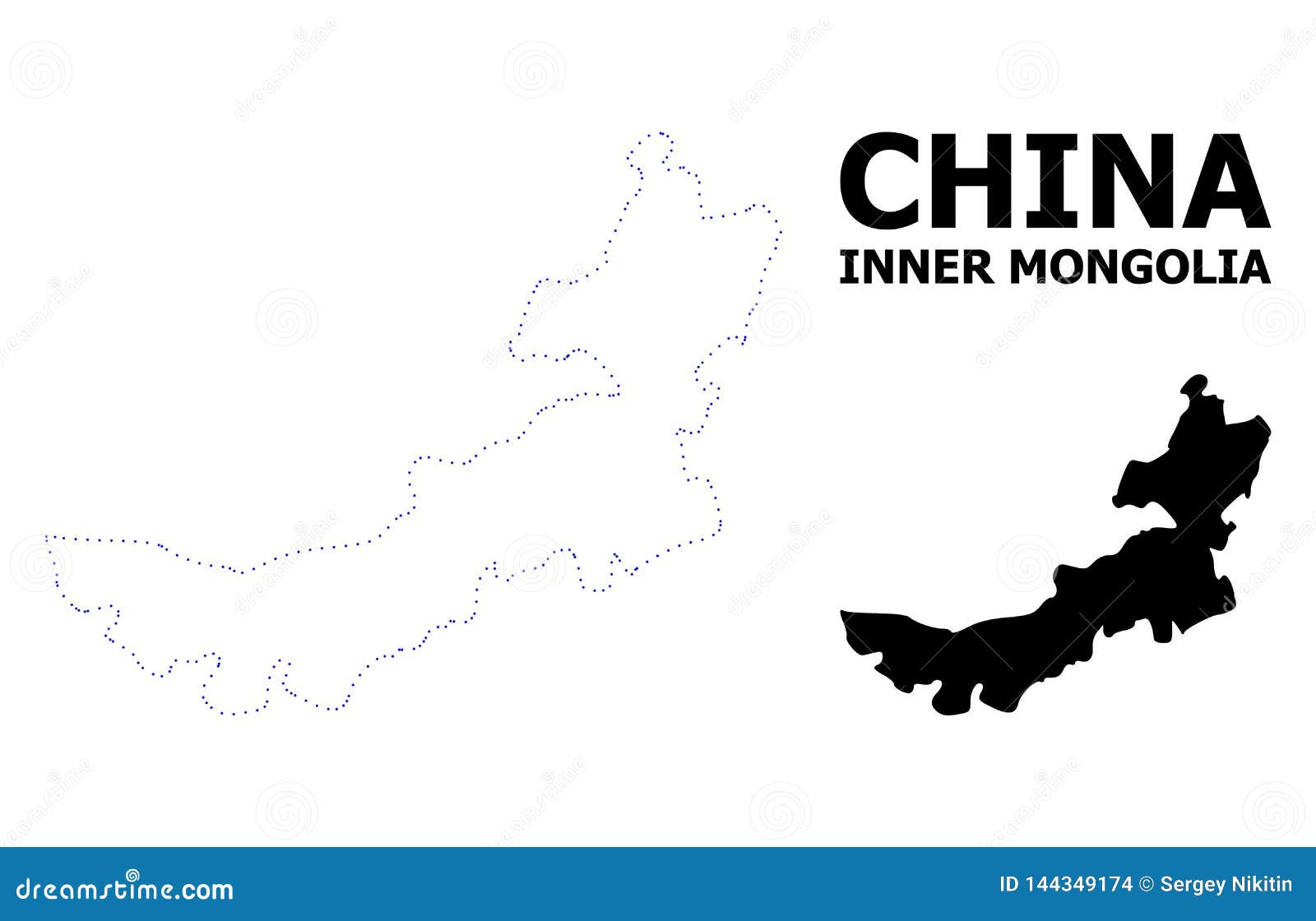 Vector Contour Dotted Map of Inner Mongolia with Caption Stock Vector ...