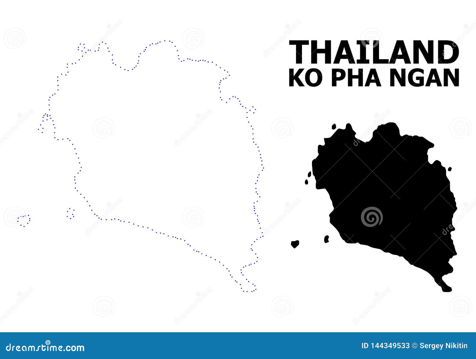 Vector Contour Dotted Map of Ko Pha Ngan with Caption Stock Vector ...