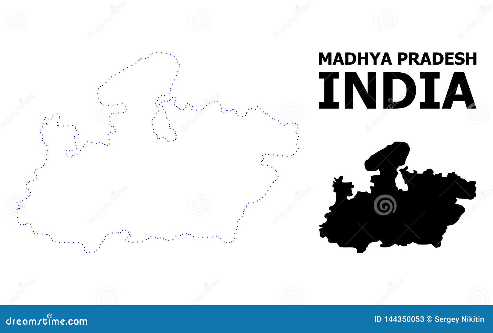 Vector Contour Dotted Map of Madhya Pradesh State with Name Stock ...