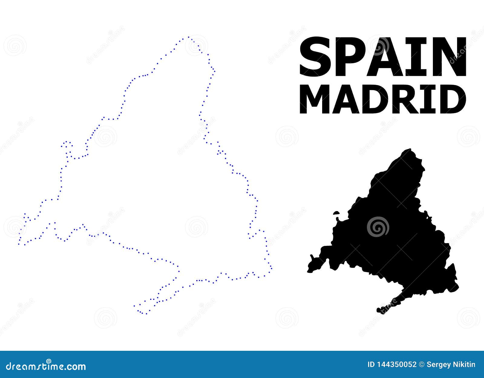Vector Contour Dotted Map of Madrid Province with Name Stock Vector ...