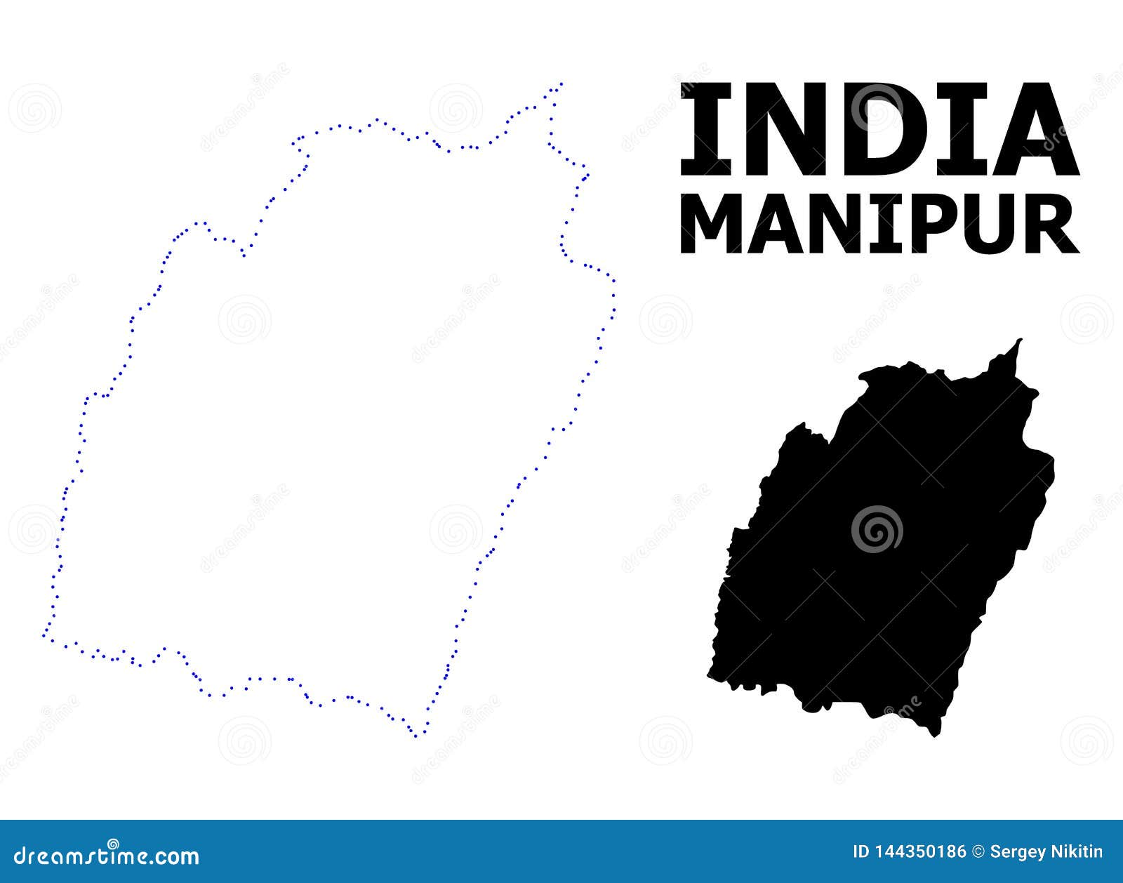 Vector Contour Dotted Map of Manipur State with Name Stock Vector ...