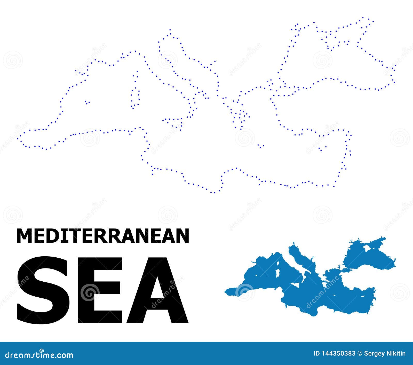 Vector Contour Dotted Map of Mediterranean Sea with Name Stock Vector ...