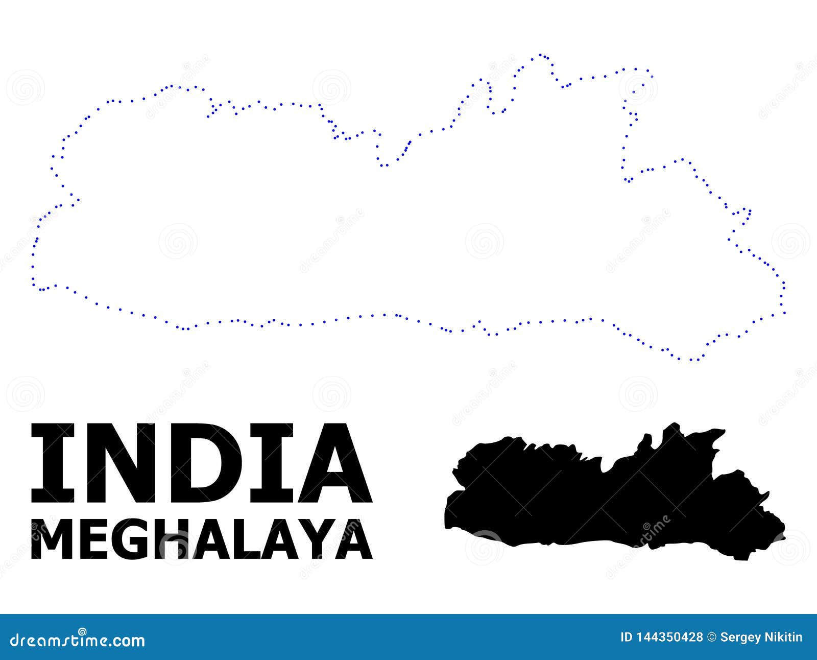 Vector Contour Dotted Map of Meghalaya State with Name Stock Vector ...