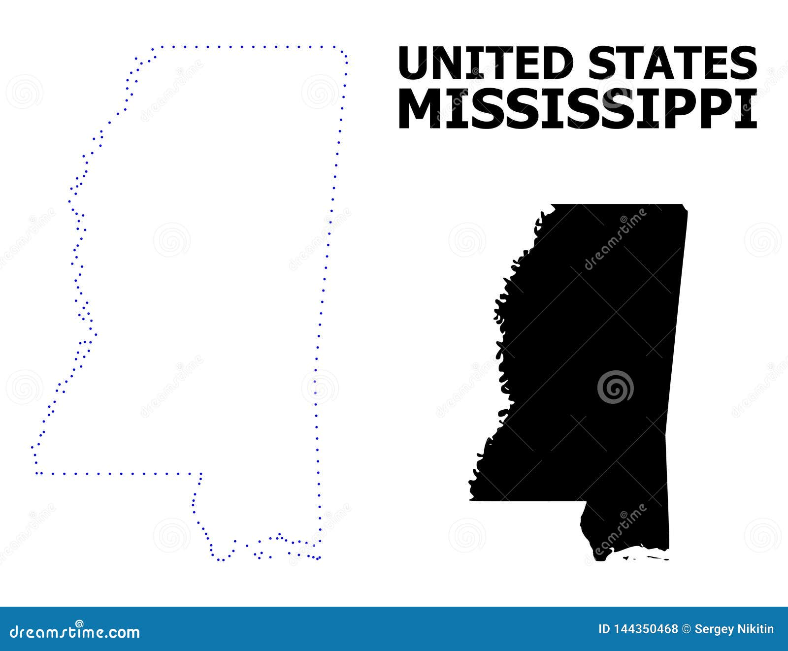 Vector Contour Dotted Map of Mississippi State with Caption Stock ...