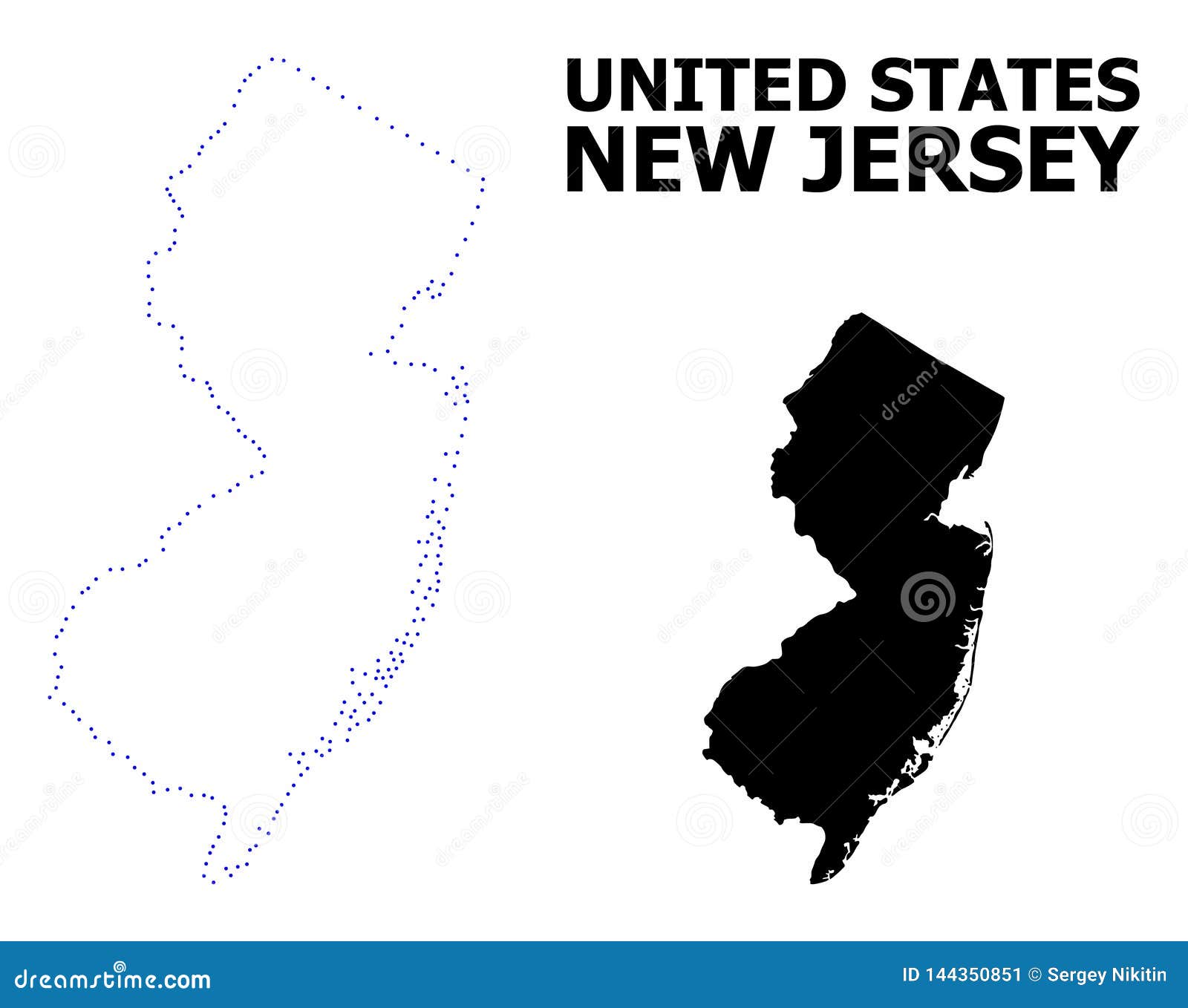 Vector Contour Dotted Map of New Jersey State with Name Stock Vector ...