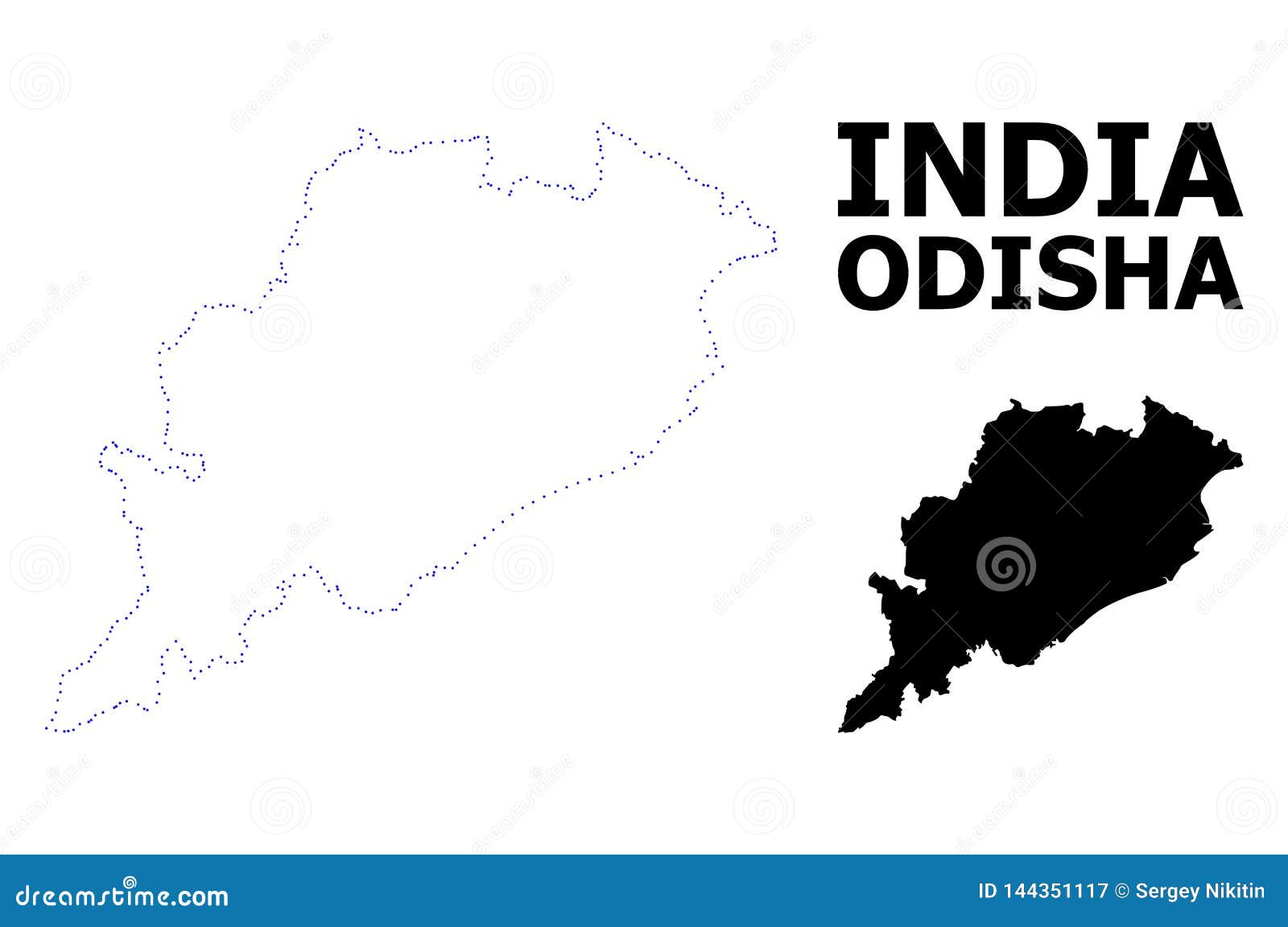 Vector Contour Dotted Map of Odisha State with Caption Stock Vector ...