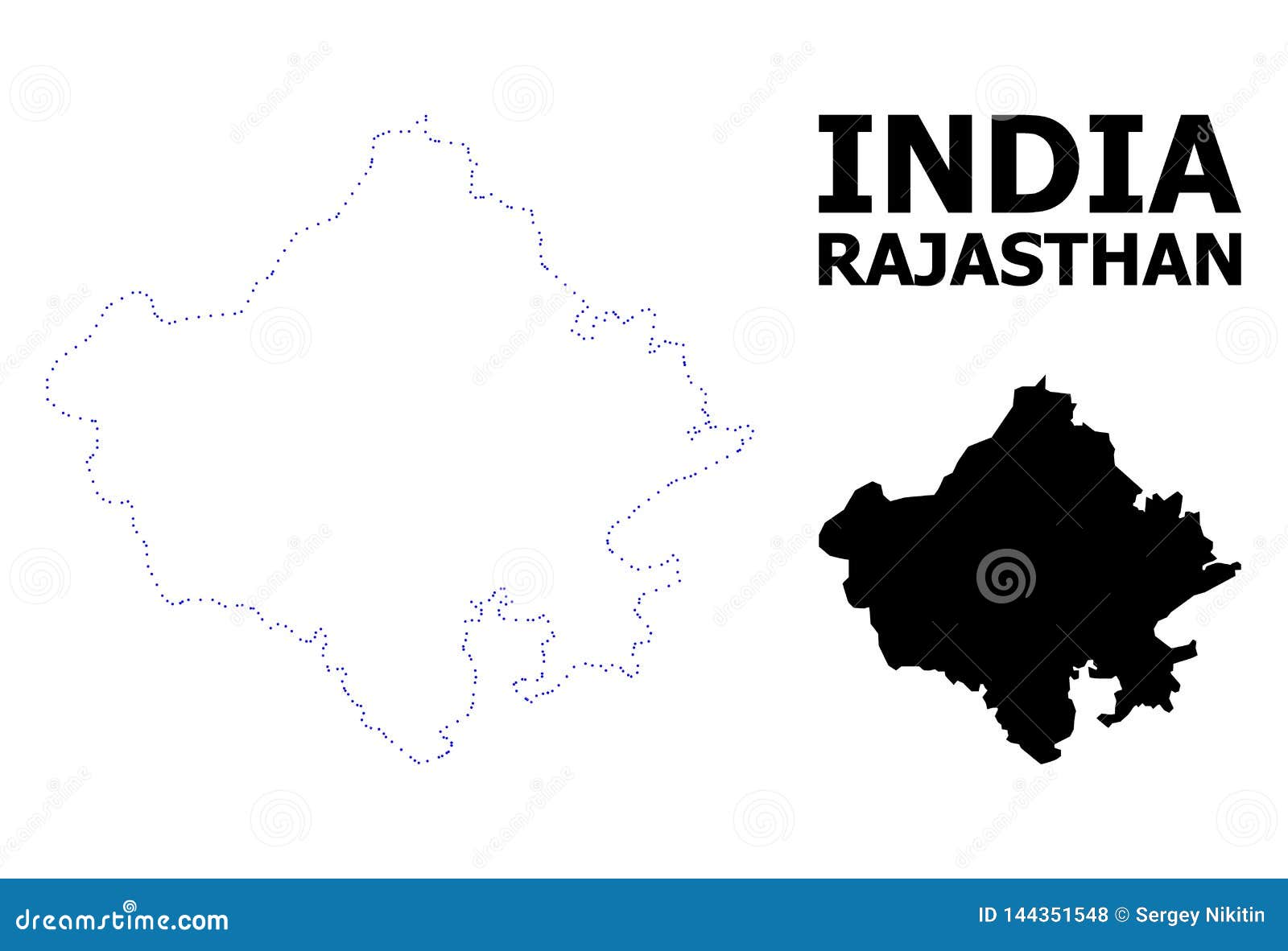 Vector Contour Dotted Map of Rajasthan State with Name Stock Vector ...