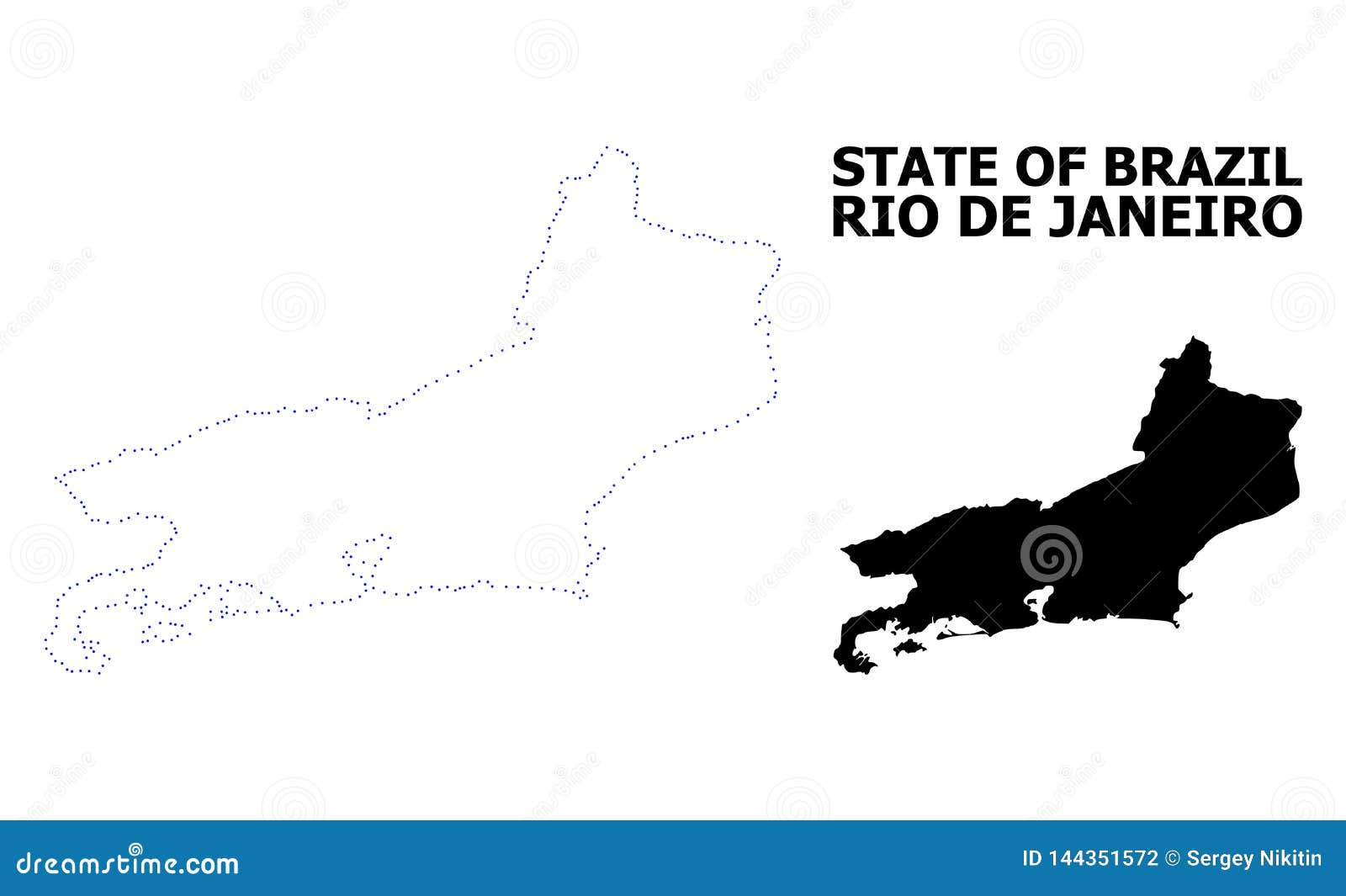 Vector Contour Dotted Map of Rio De Janeiro State with Caption Stock ...
