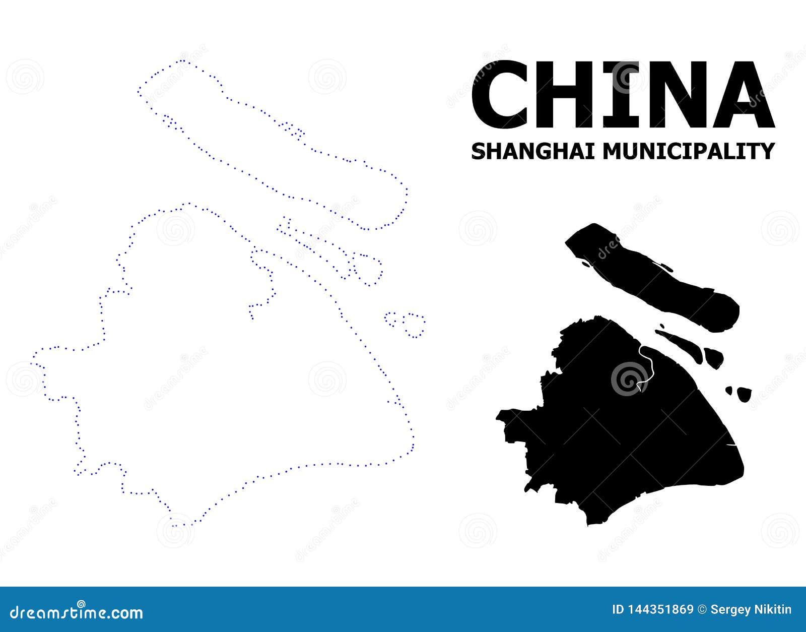 Vector Contour Dotted Map of Shanghai Municipality with Name Stock ...