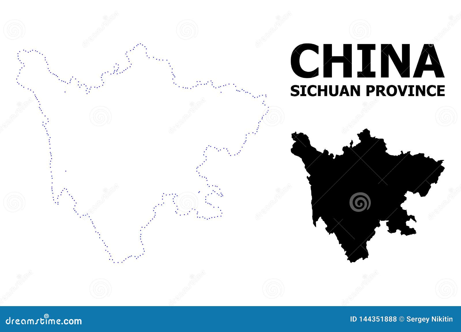 Vector Contour Dotted Map of Sichuan Province with Caption Stock Vector ...