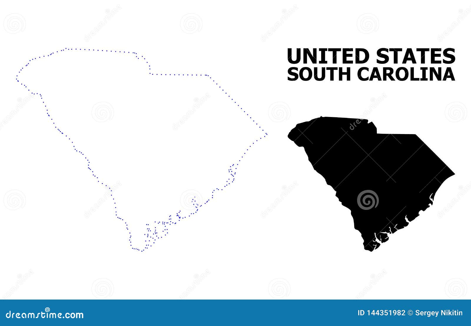 Vector Contour Dotted Map of South Carolina State with Caption Stock ...
