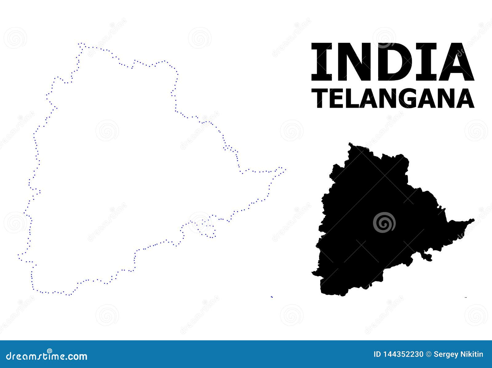 Vector Contour Dotted Map of Telangana State with Name Stock Vector ...