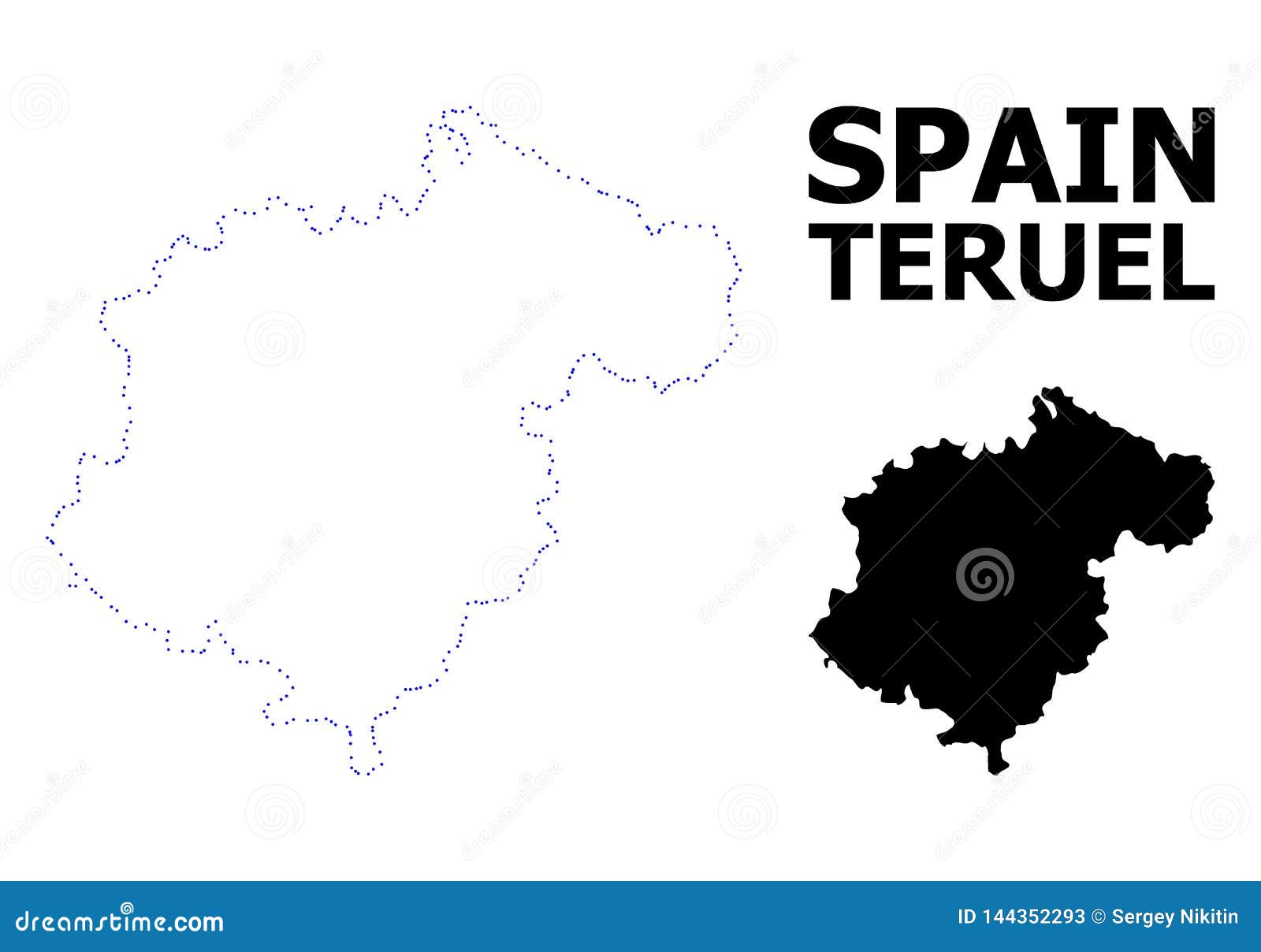 Vector Contour Dotted Map of Teruel Province with Name Stock Vector ...