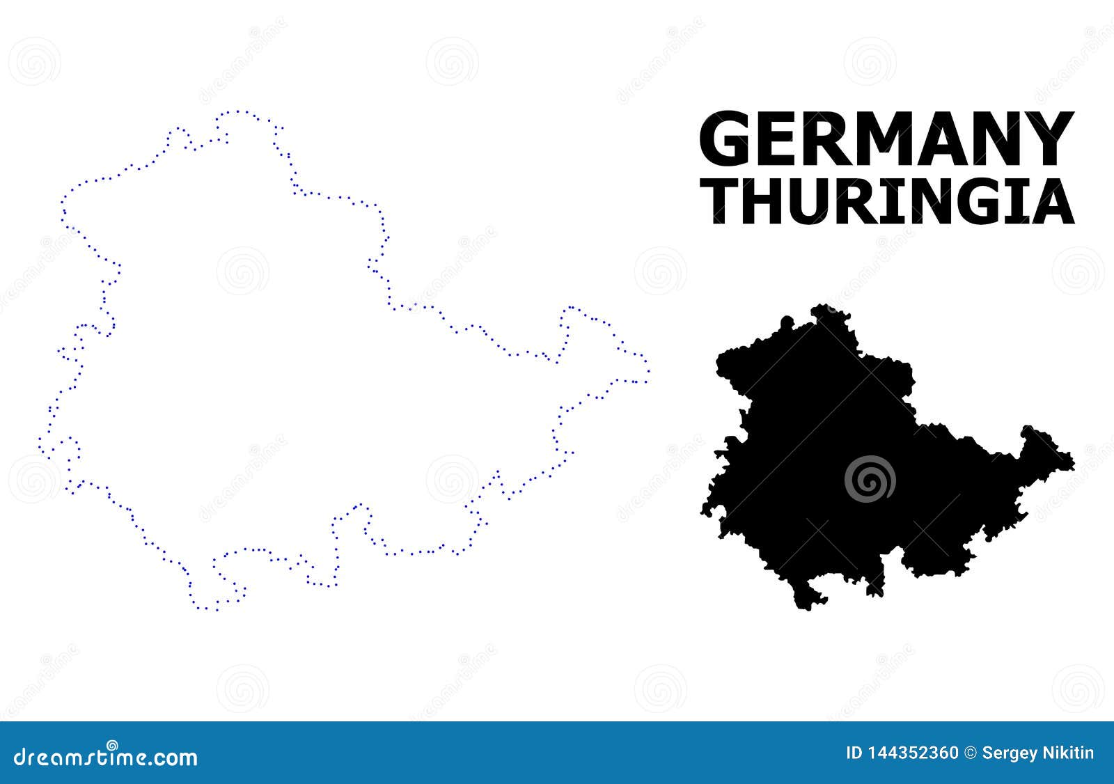 Vector Contour Dotted Map of Thuringia State with Name Stock Vector ...