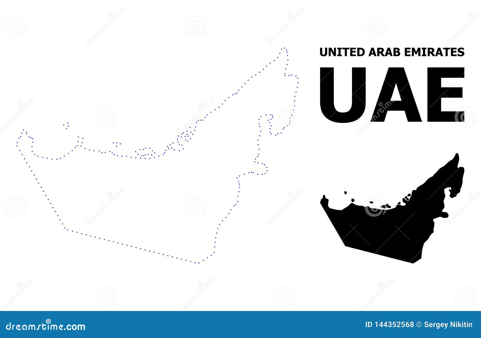 Vector Contour Dotted Map of United Arab Emirates with Caption Stock ...