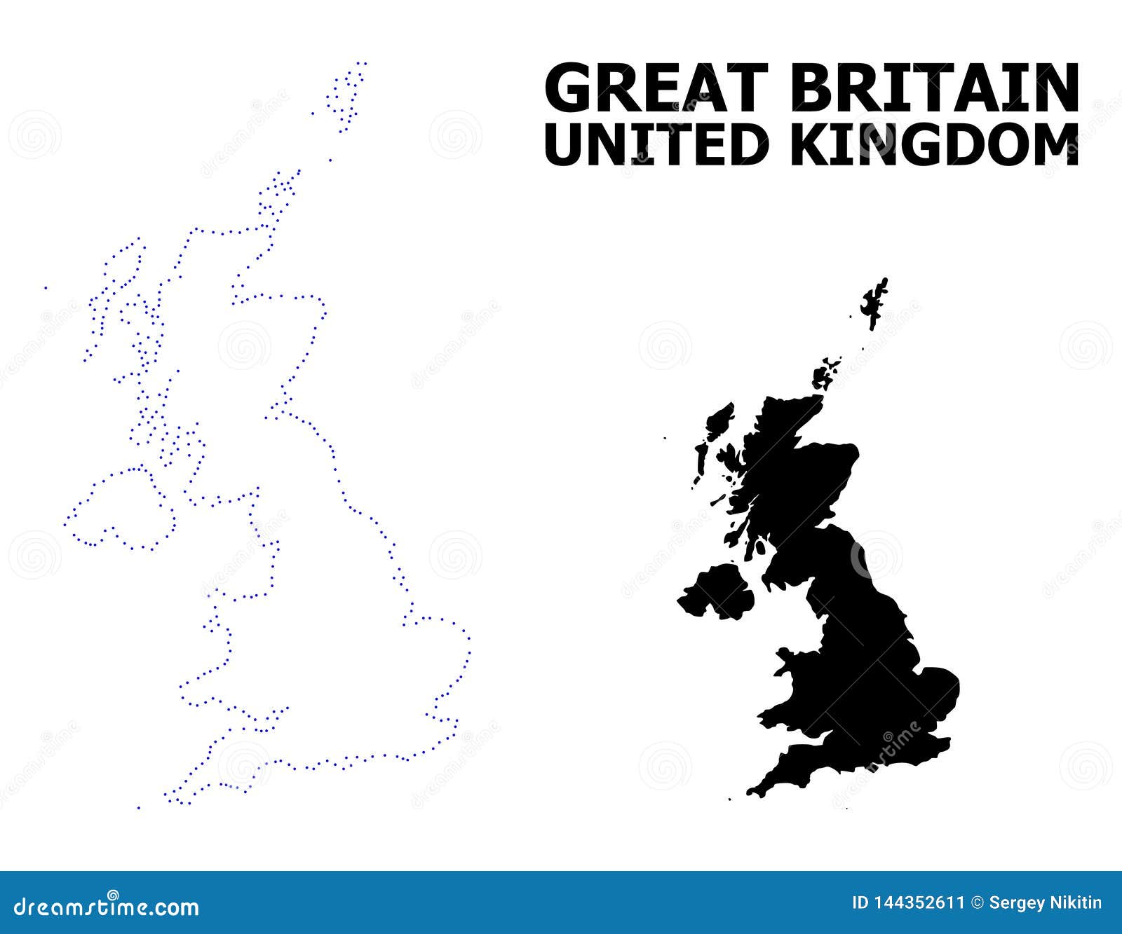 Vector Contour Dotted Map of United Kingdom with Caption Stock Vector ...