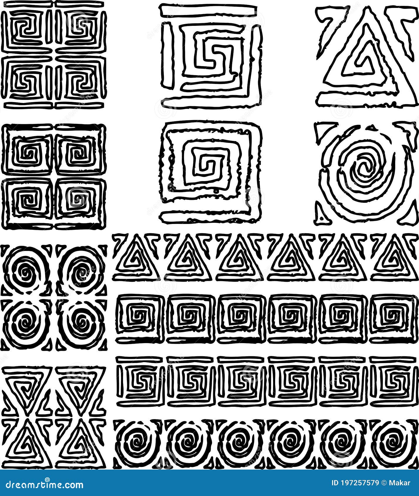 Vector Contour Drawings of Set Various Abstract Design Elements and ...