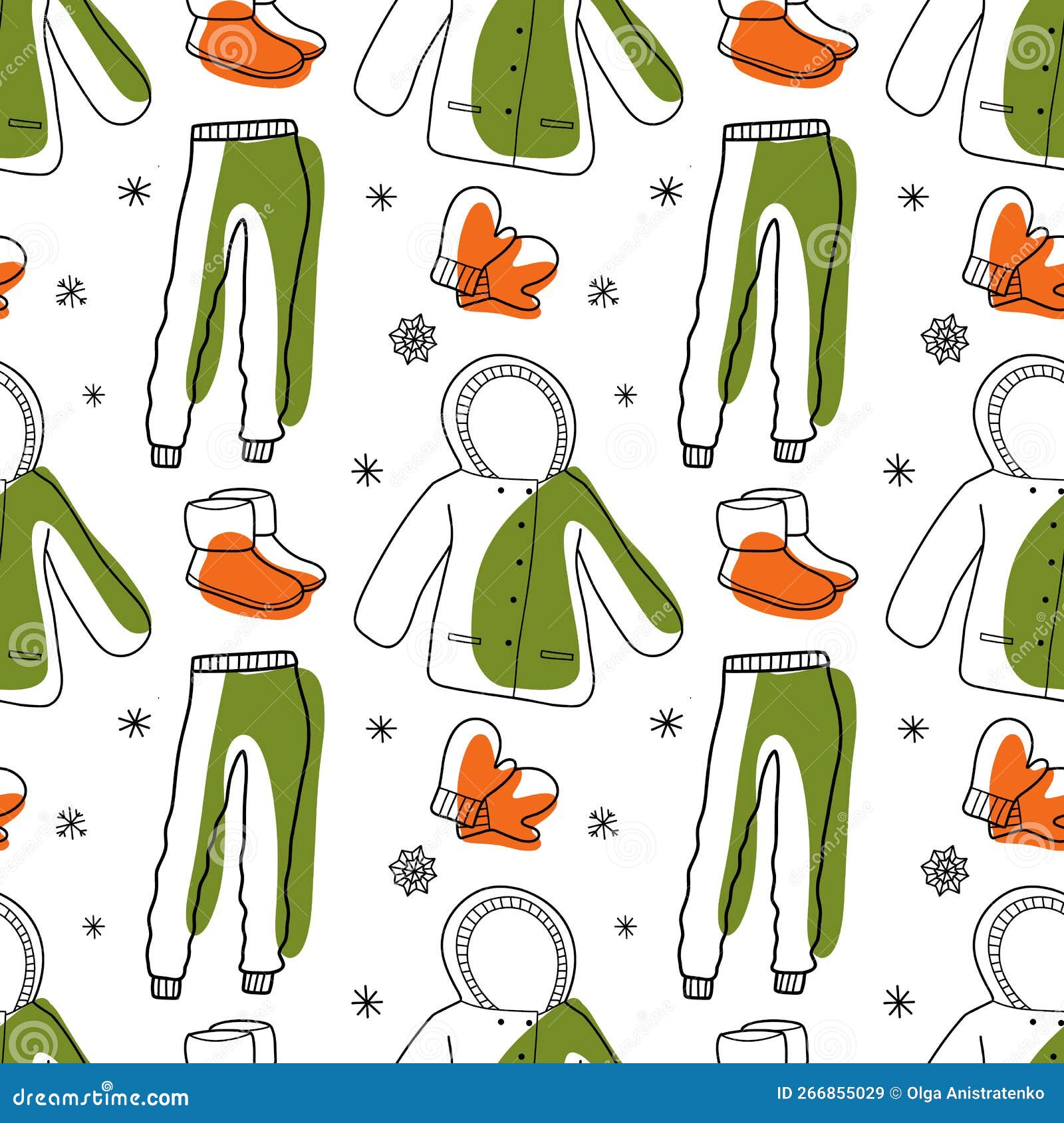 Vector Contur and Color Spot Seamless Pattern of Winter Clothes Stock ...