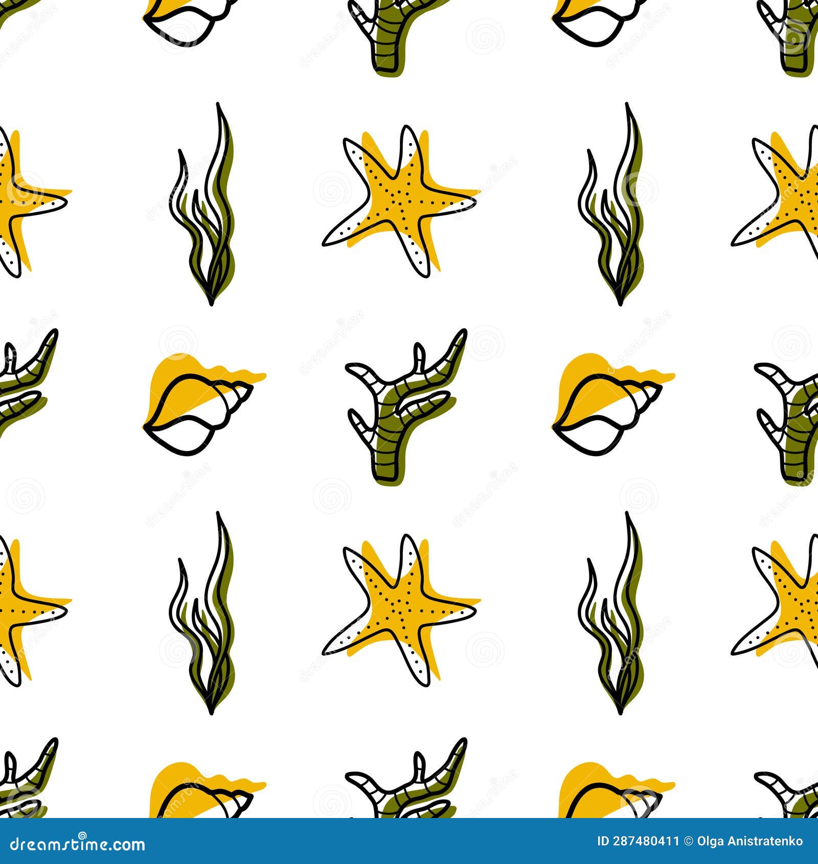 Vector Contur and Color Stain Seamless Pattern on the Theme of Sea ...