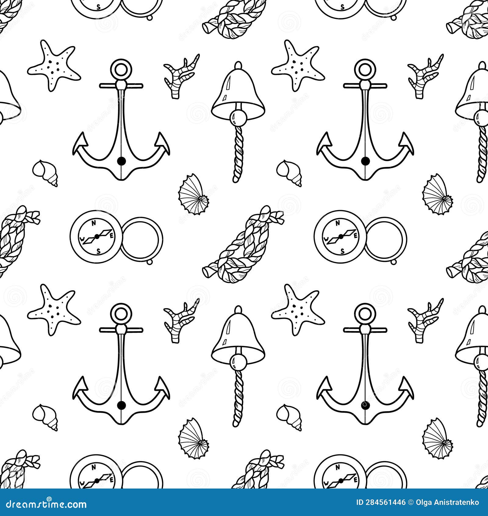 Vector Contur Seamless Pattern on the Theme of Sea Cruise Stock Vector ...