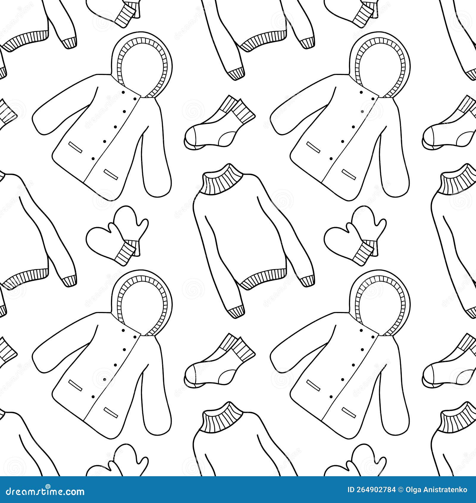 Vector Contur Seamless Pattern of Winter Clothes Stock Vector ...