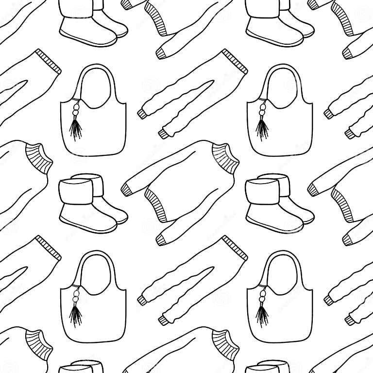 Vector Contur Seamless Pattern of Winter Clothes Stock Vector ...