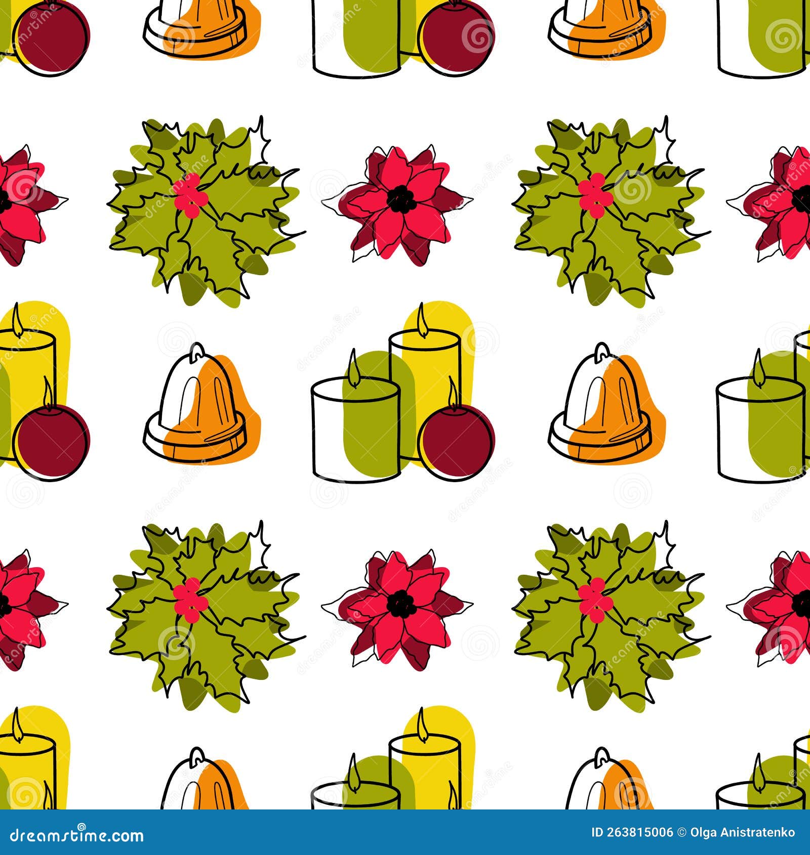 Vector Contur and Spot Seamless Pattern Christmas Decorations Stock ...