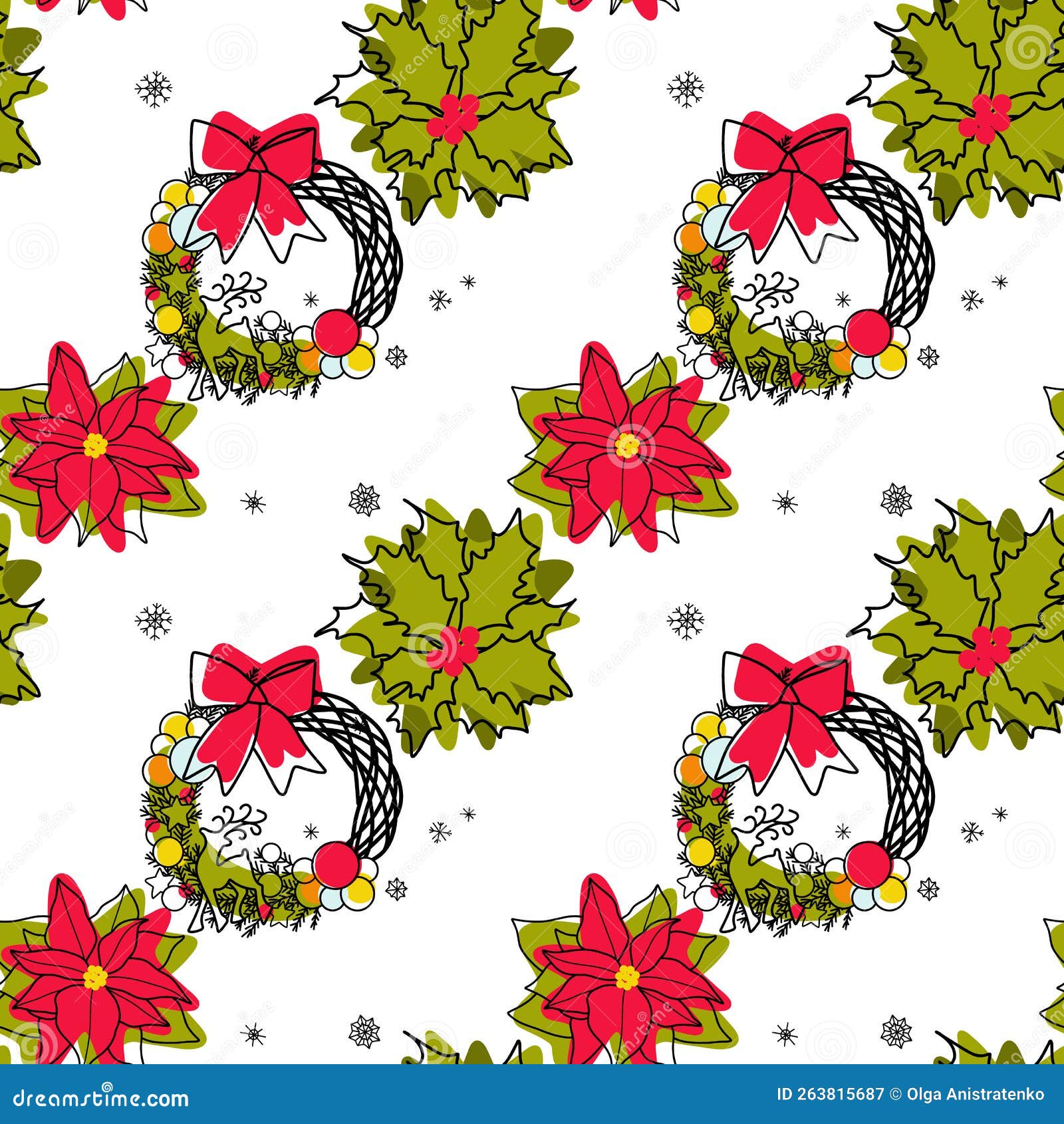 Vector Contur and Spot Seamless Pattern Christmas Decorations Stock ...
