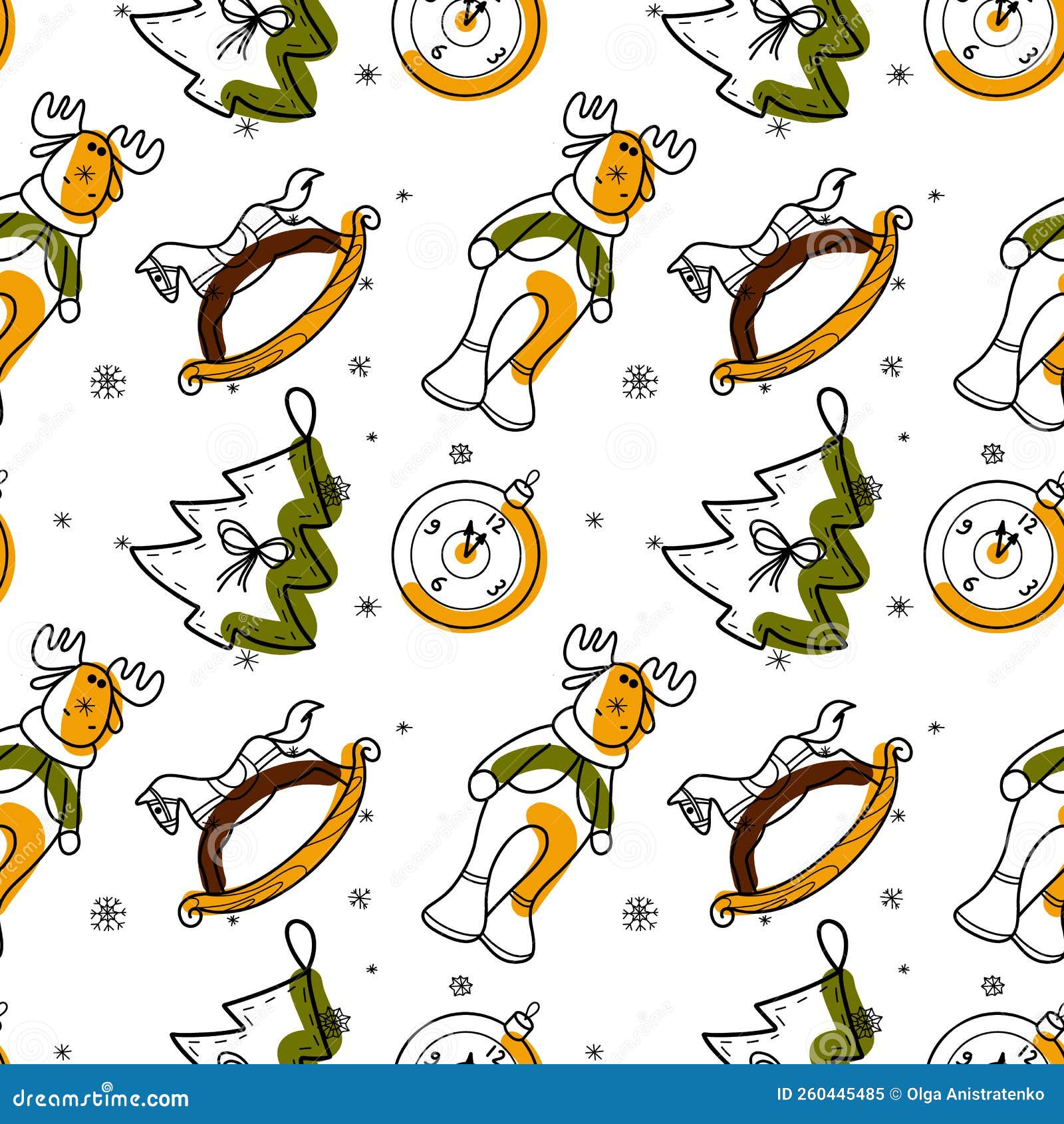 Vector Contur and Spot Seamless Pattern New Year, Christmas Stock ...
