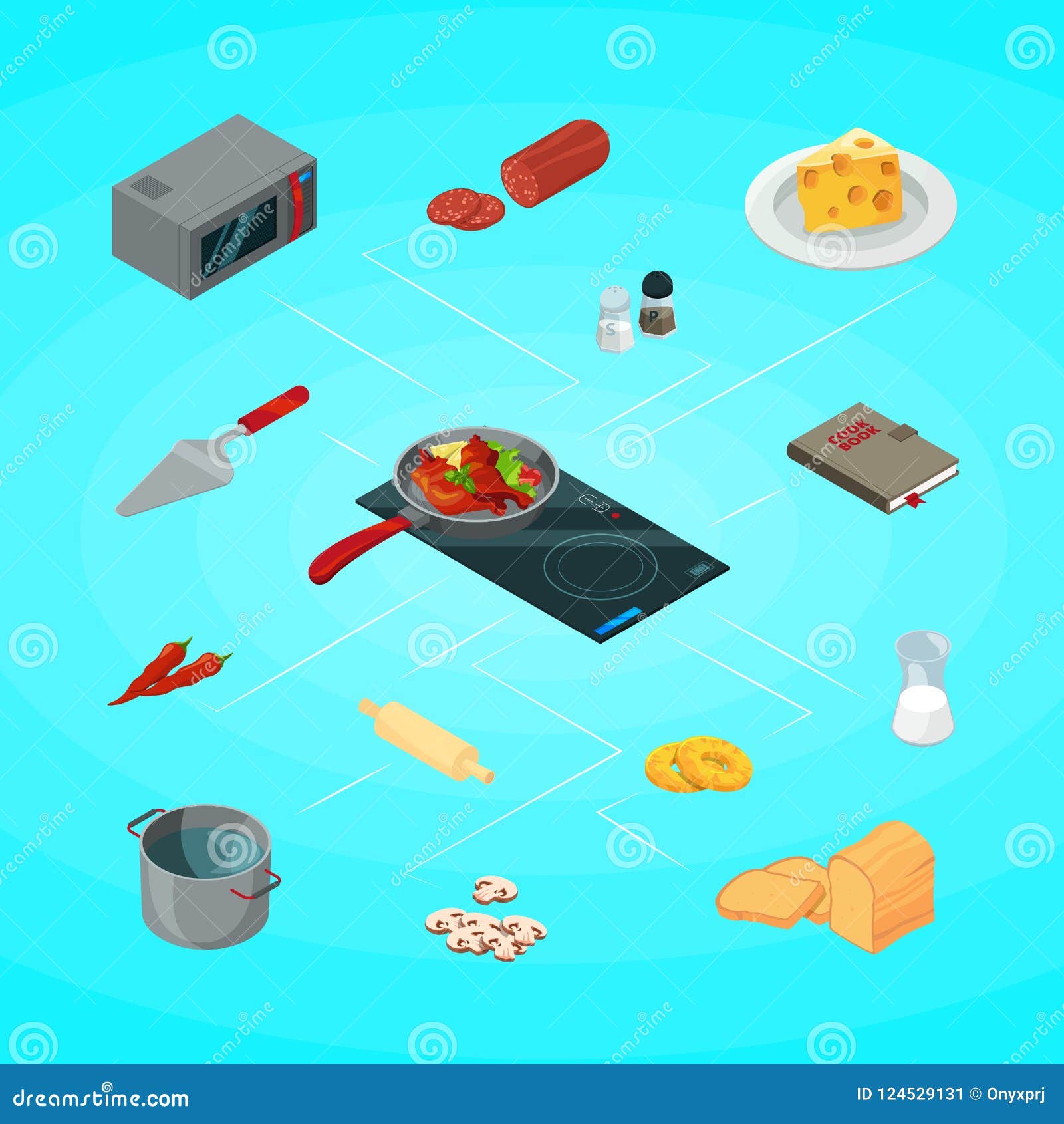 Vector Cooking Food Isometric Concept Illustration. 3D Meal Stock ...