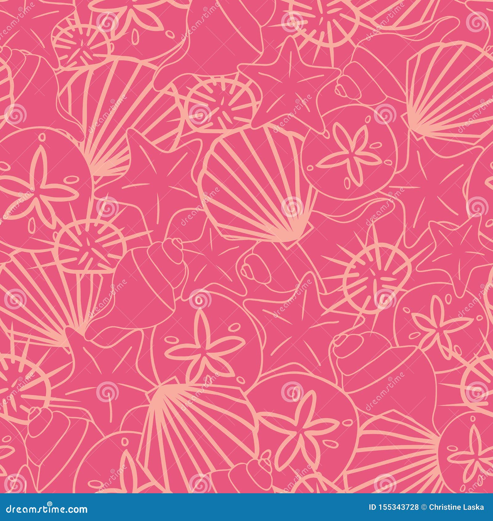 Vector Coral Pink Seashells on Dark Coral Seamless Pattern Texture ...