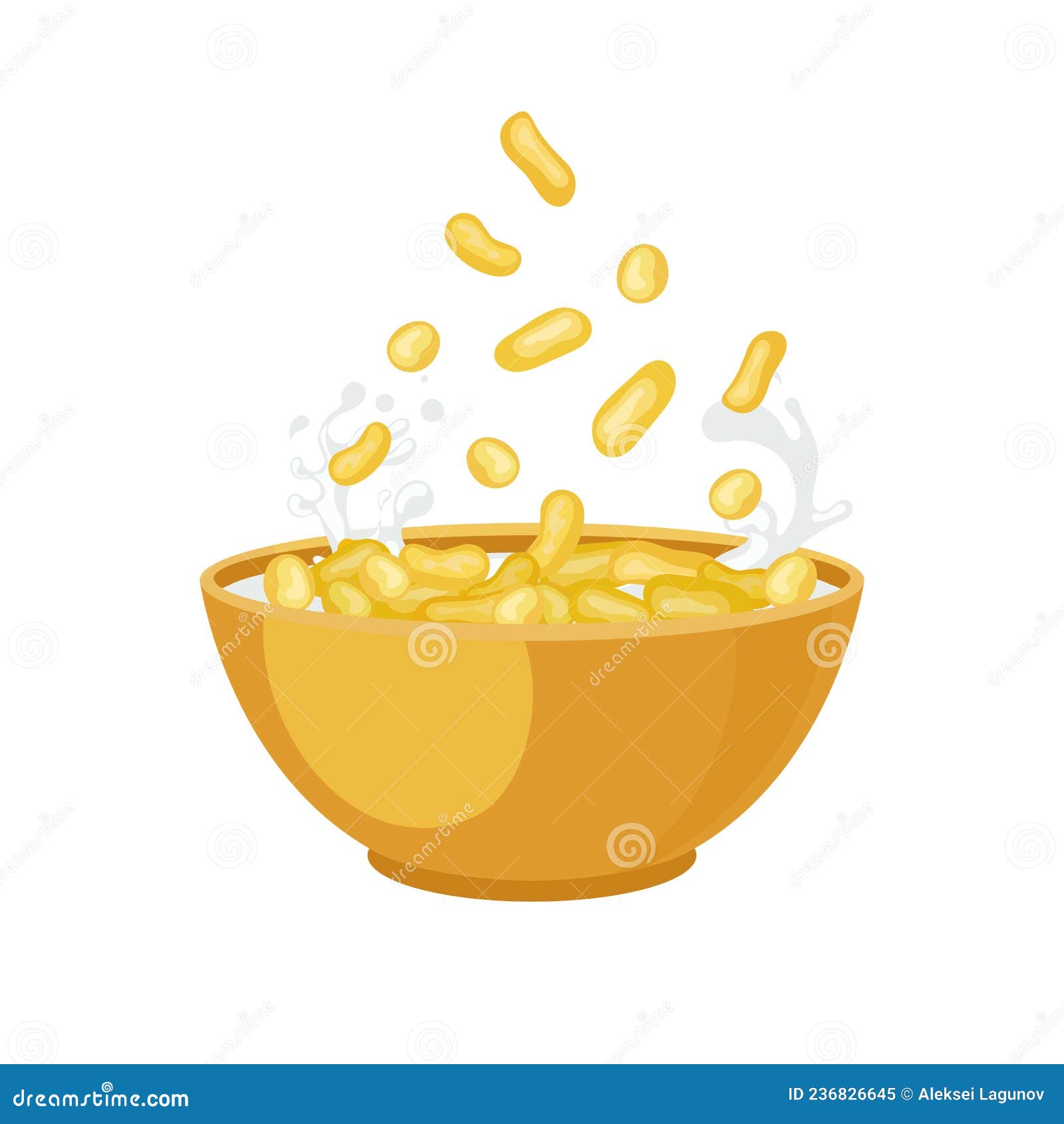 Vector Corn Sticks Falling into Bright Orange Bowl, Breakfast ...