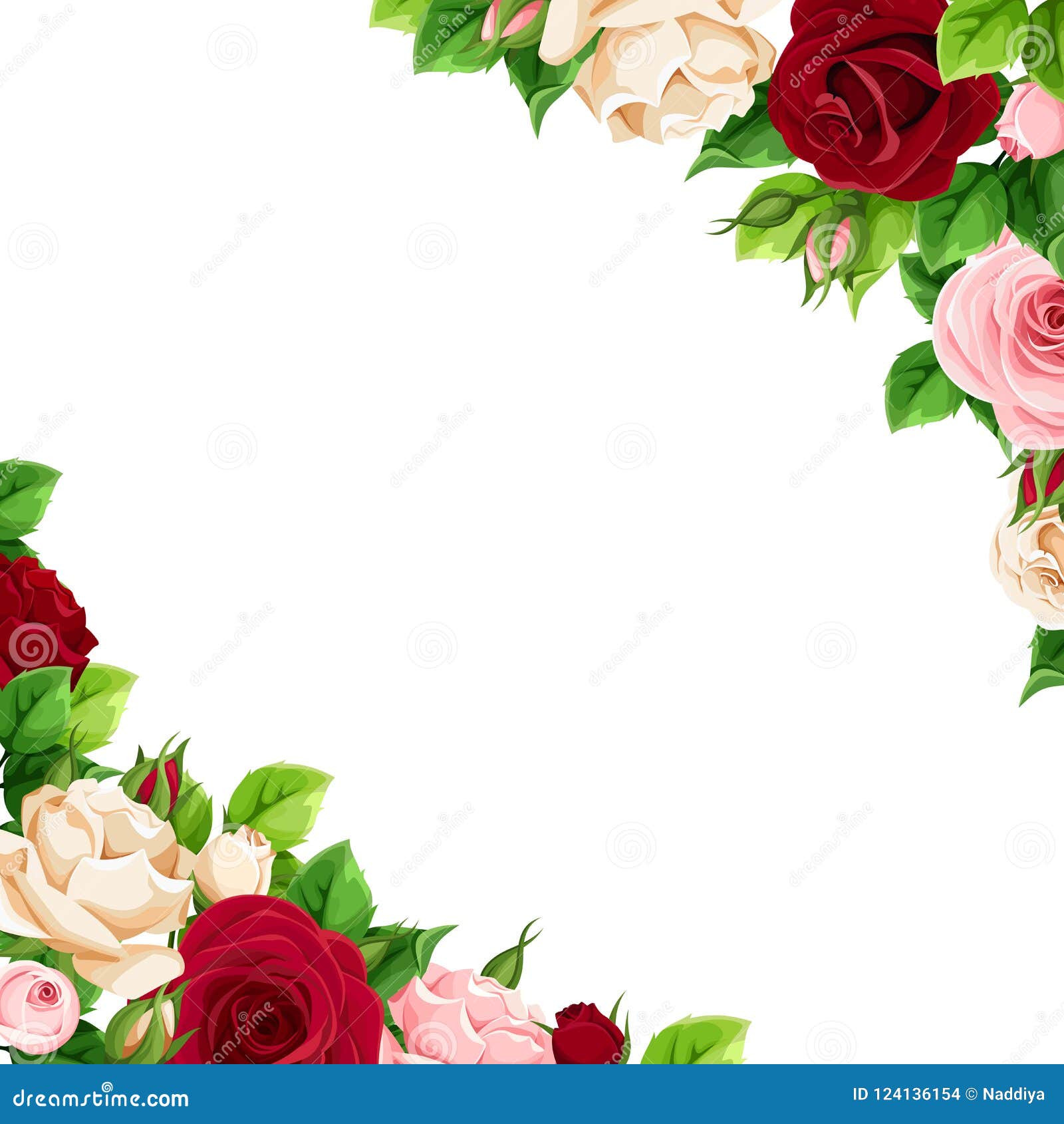 Background with Pink, Burgundy and White Roses. Vector Illustration ...