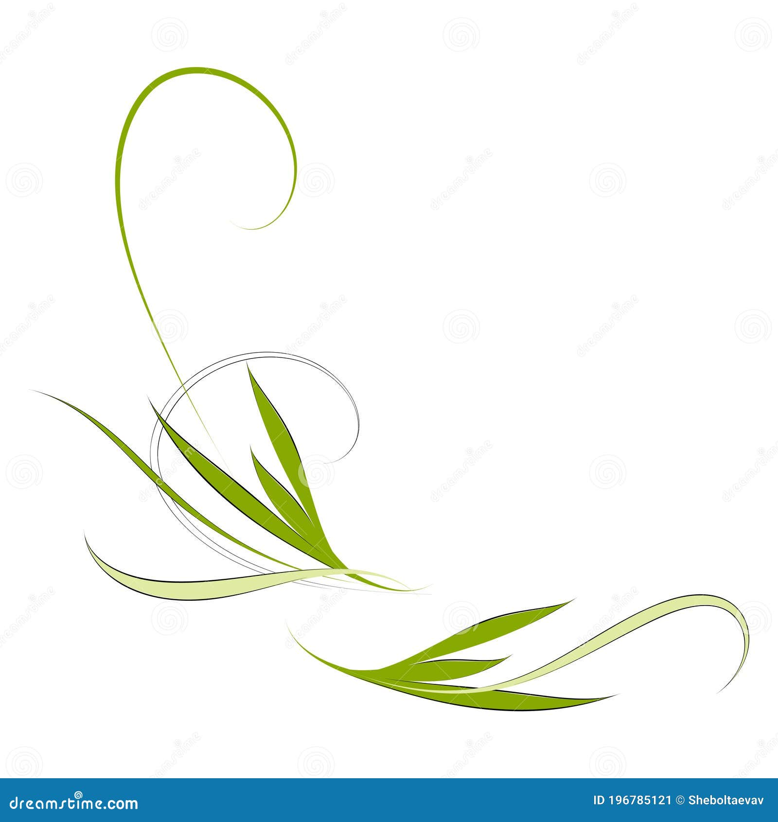 Vector Corner Pattern of Curls and Leaves, Fragment for Page Decoration ...