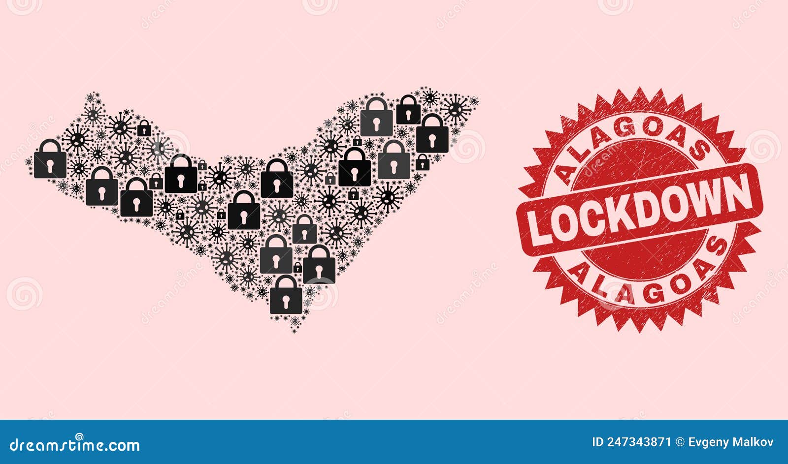 Alagoas State Map Mosaic with Locks and Covid and Grunge Lockdown Stamp ...