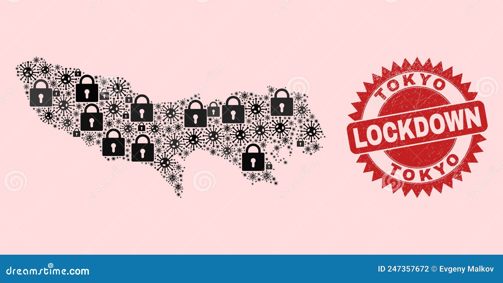 Tokyo Prefecture Map Composition of Locks and Covid-2019 and Distress ...
